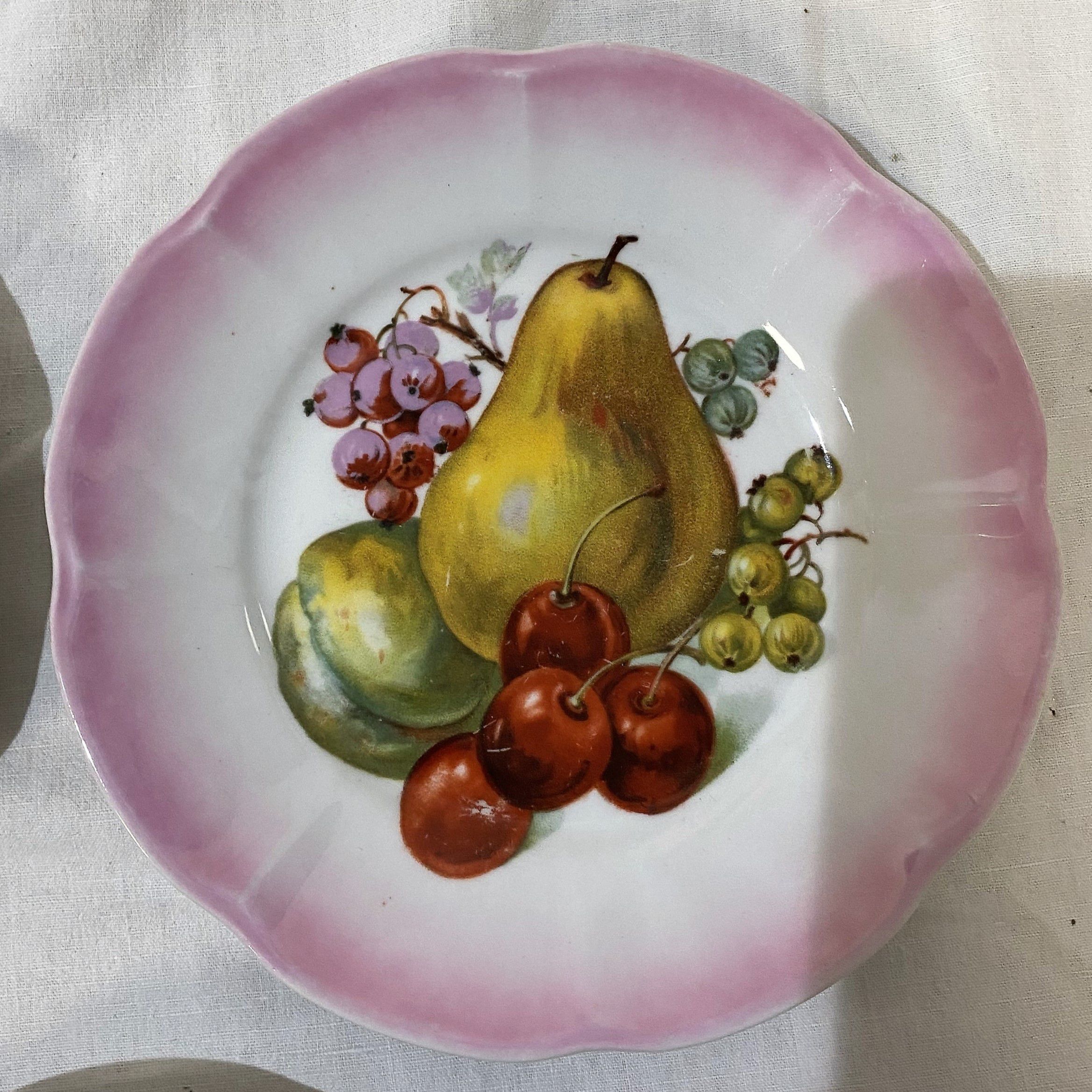 🏠 Lot de 10 assiettes à dessert roses et blanches décor fruits Kahla ...