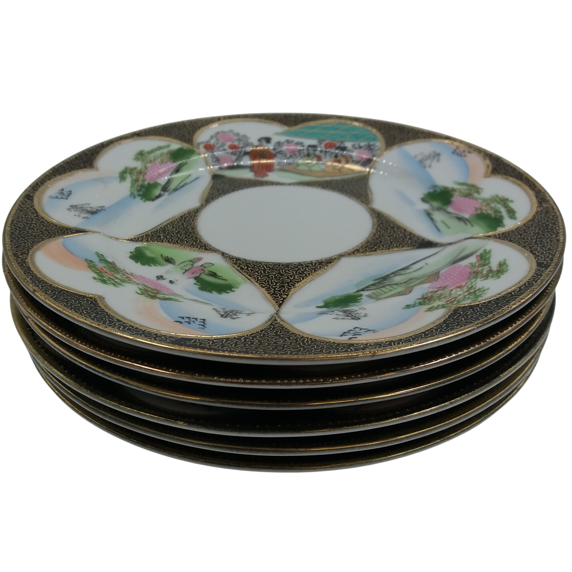 Lot de 6 assiettes à dessert japonaises. Porcelaine. CFC JAPAN. Motifs ...
