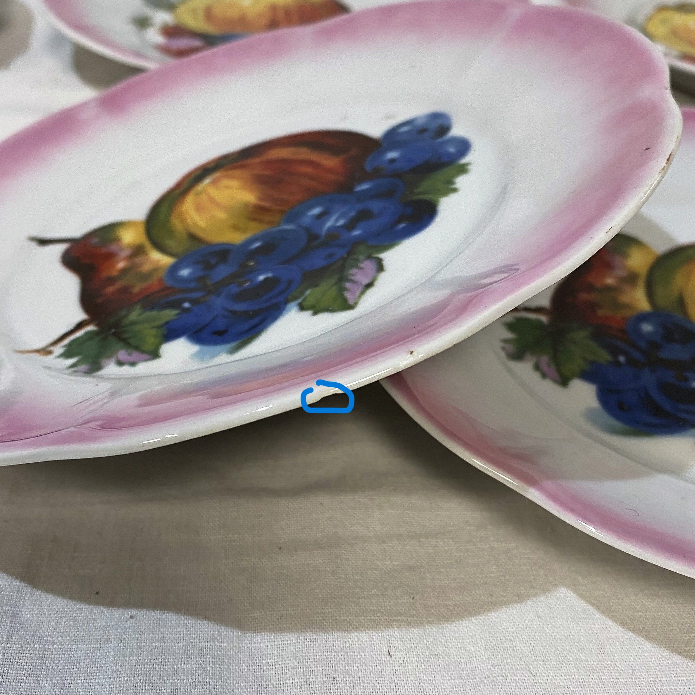 🏠 Lot de 10 assiettes à dessert roses et blanches décor fruits Kahla ...