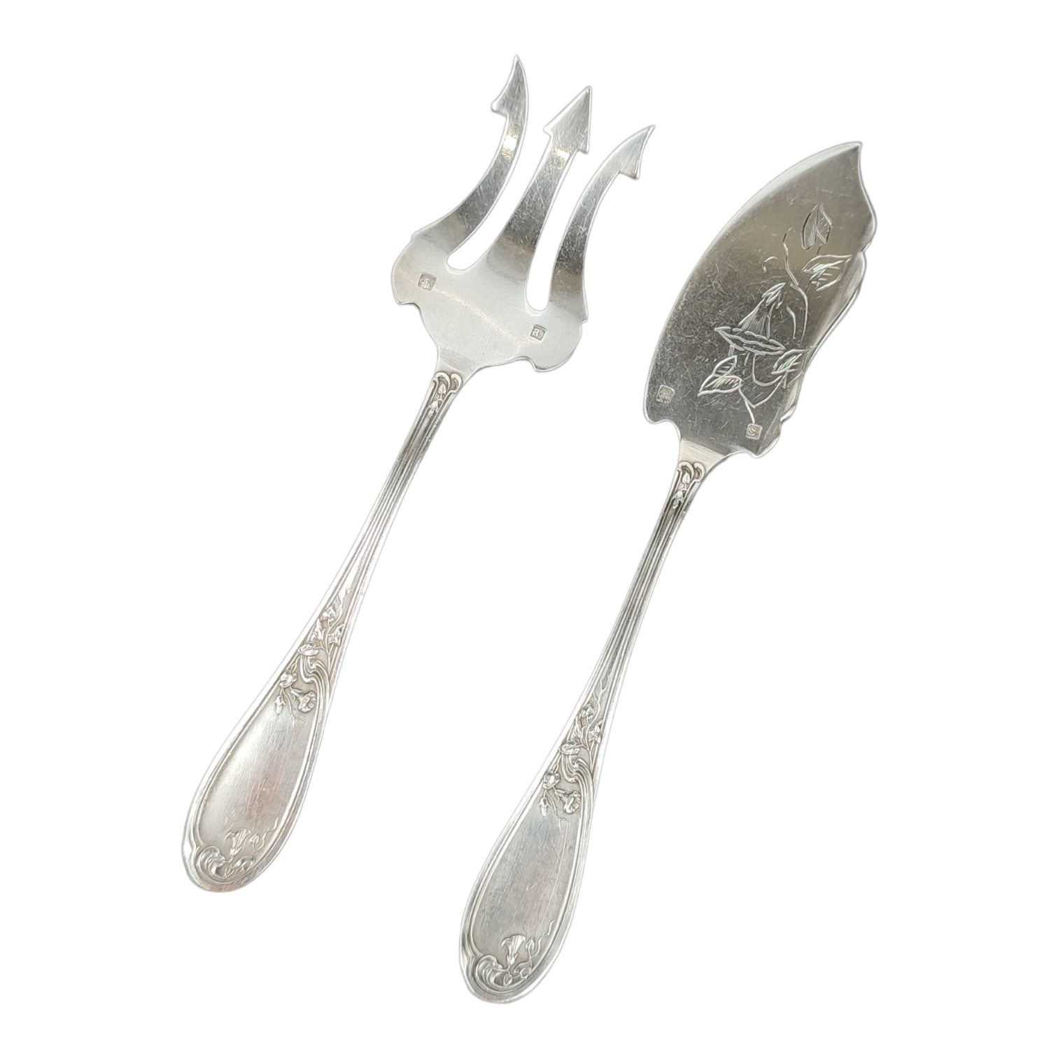 Fourchette et pelle à mignardises plaqués argent (poinçons) - décor ...