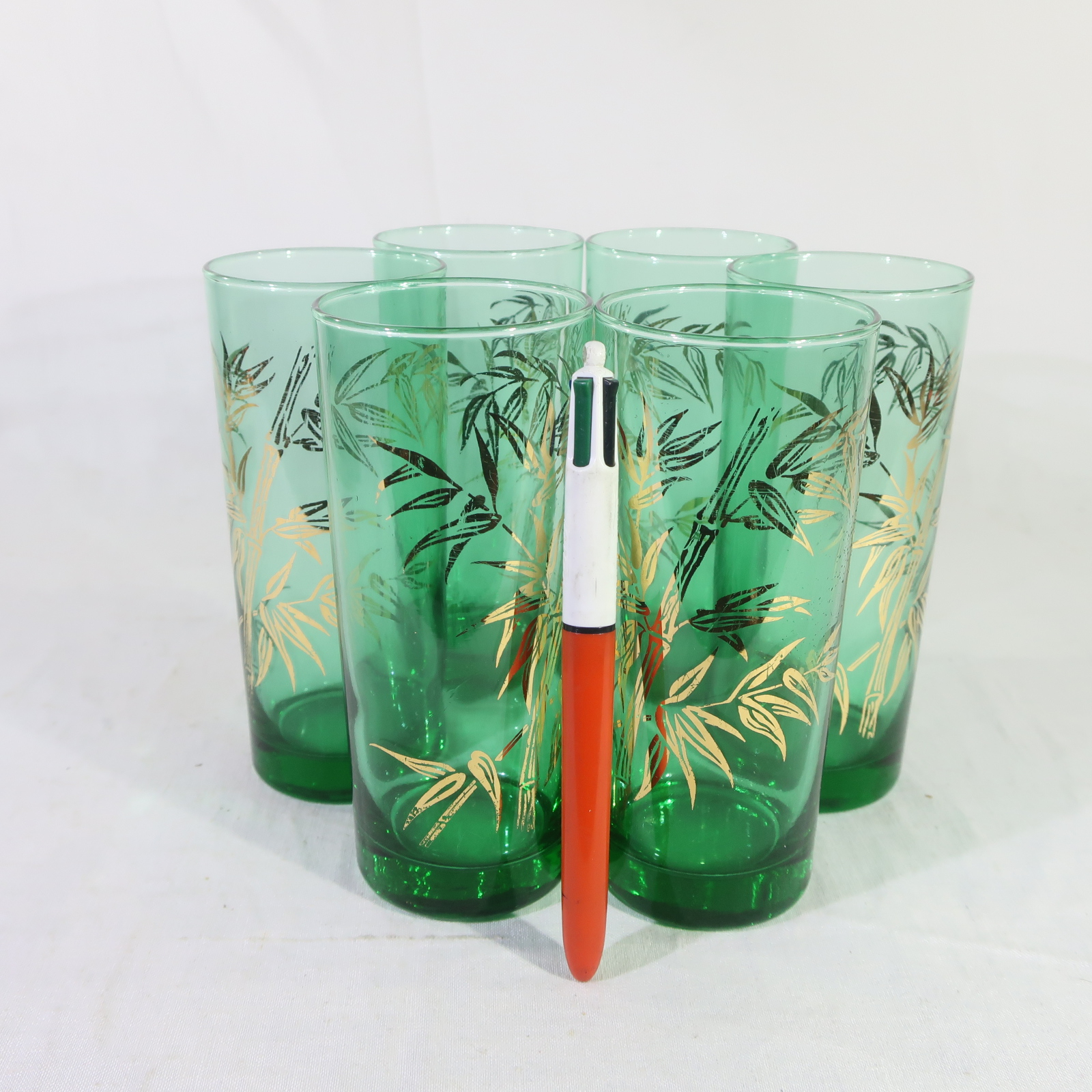 Ensemble de 6 Verres à motif " Bambou " en verre teinté - Label Emmaüs