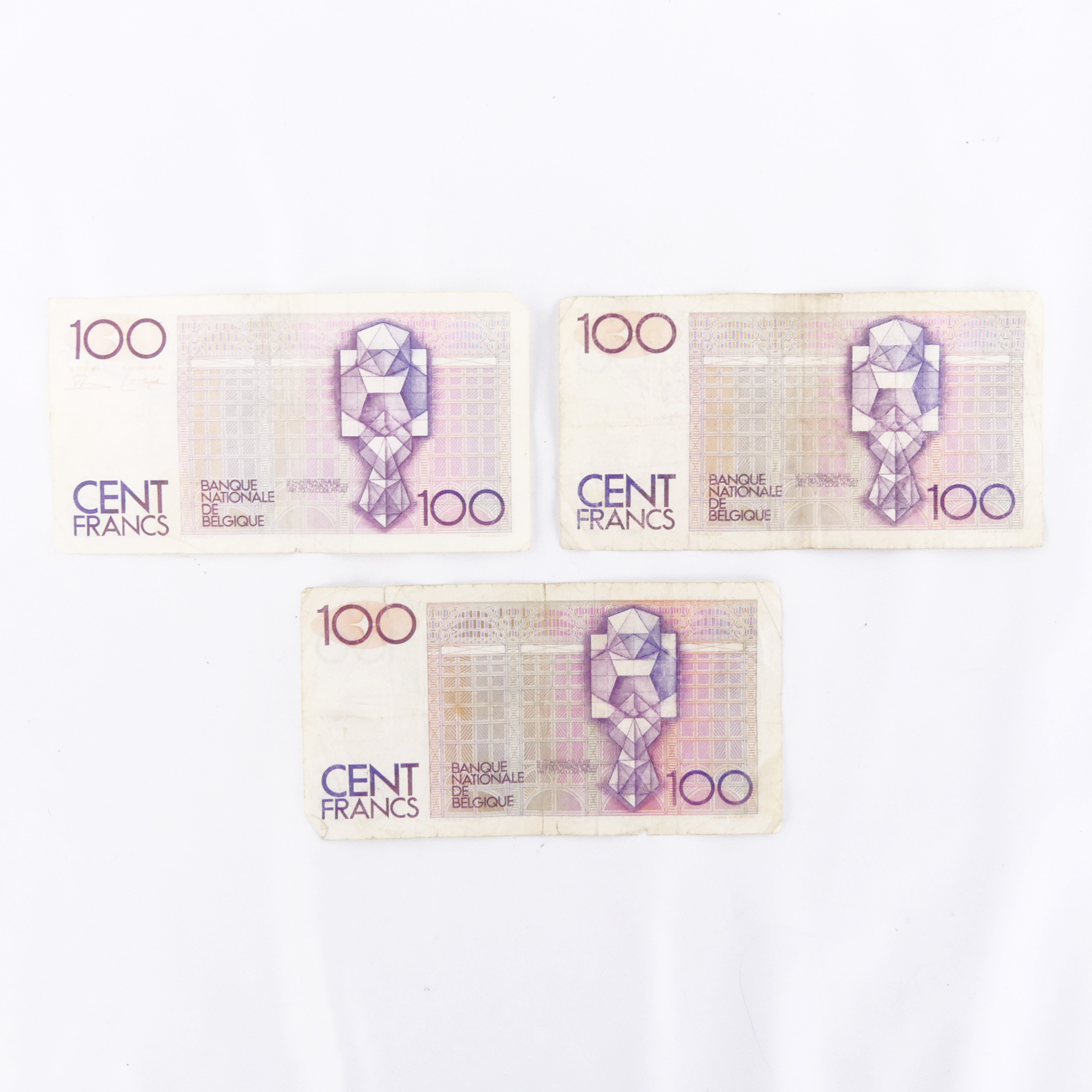 Trois billets de cent francs belges - Label Emmaüs