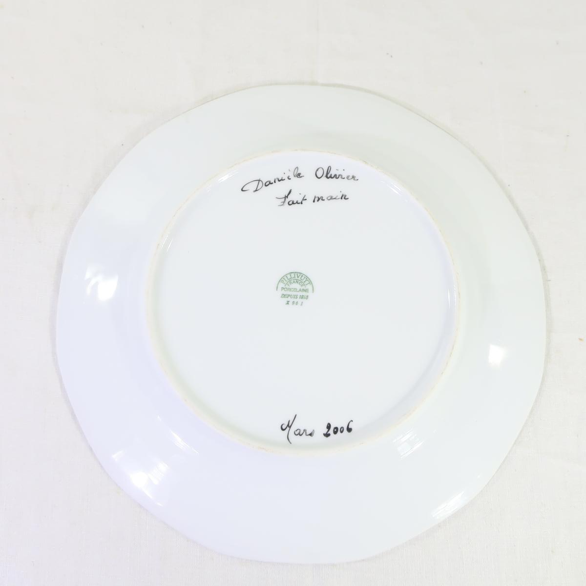 Grande Assiettes à motif floral fait main signé Danièle Olivier 2006 ...