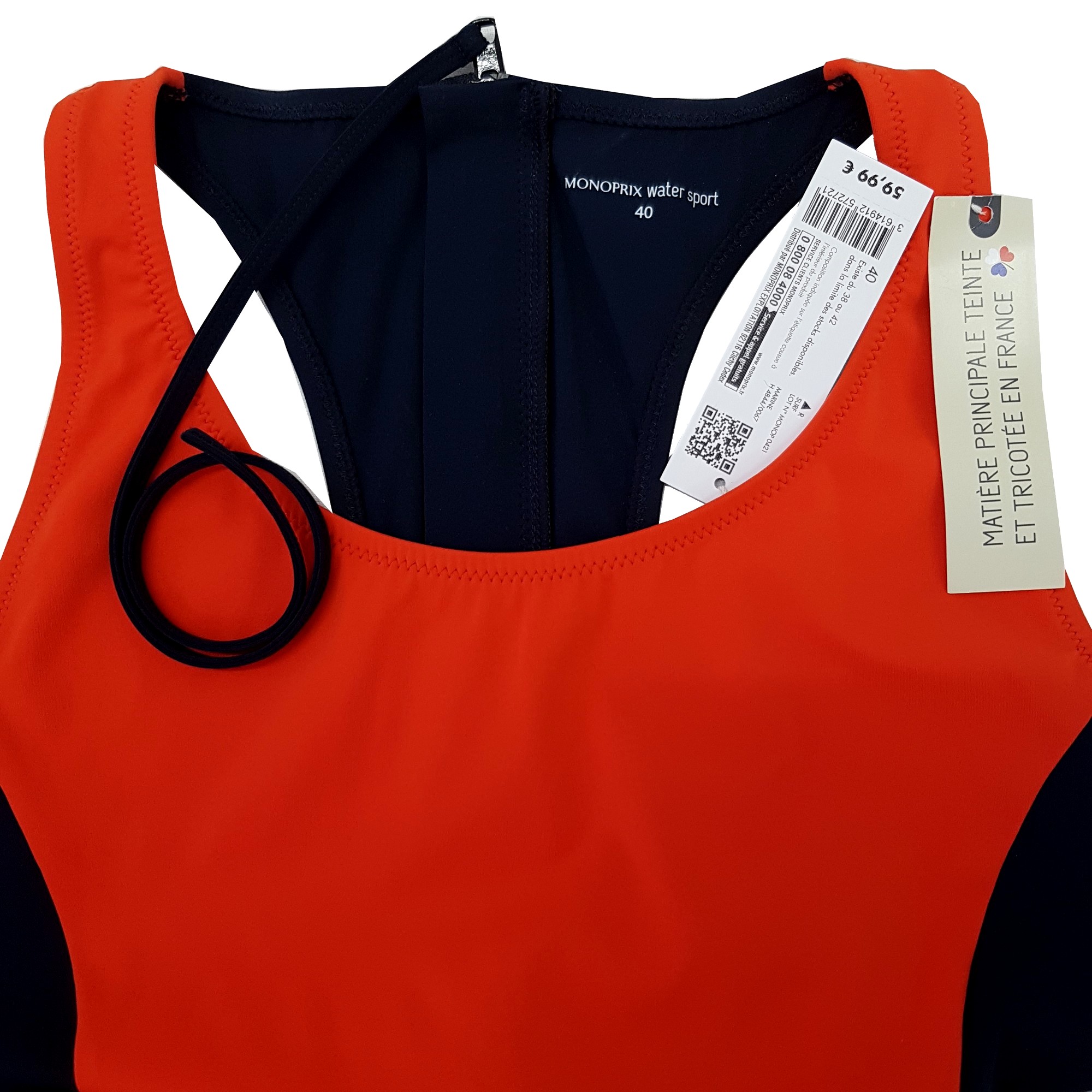 Neuf & étiquette Maillot de bain Monoprix T 40 1 pièce orange et bleu ...
