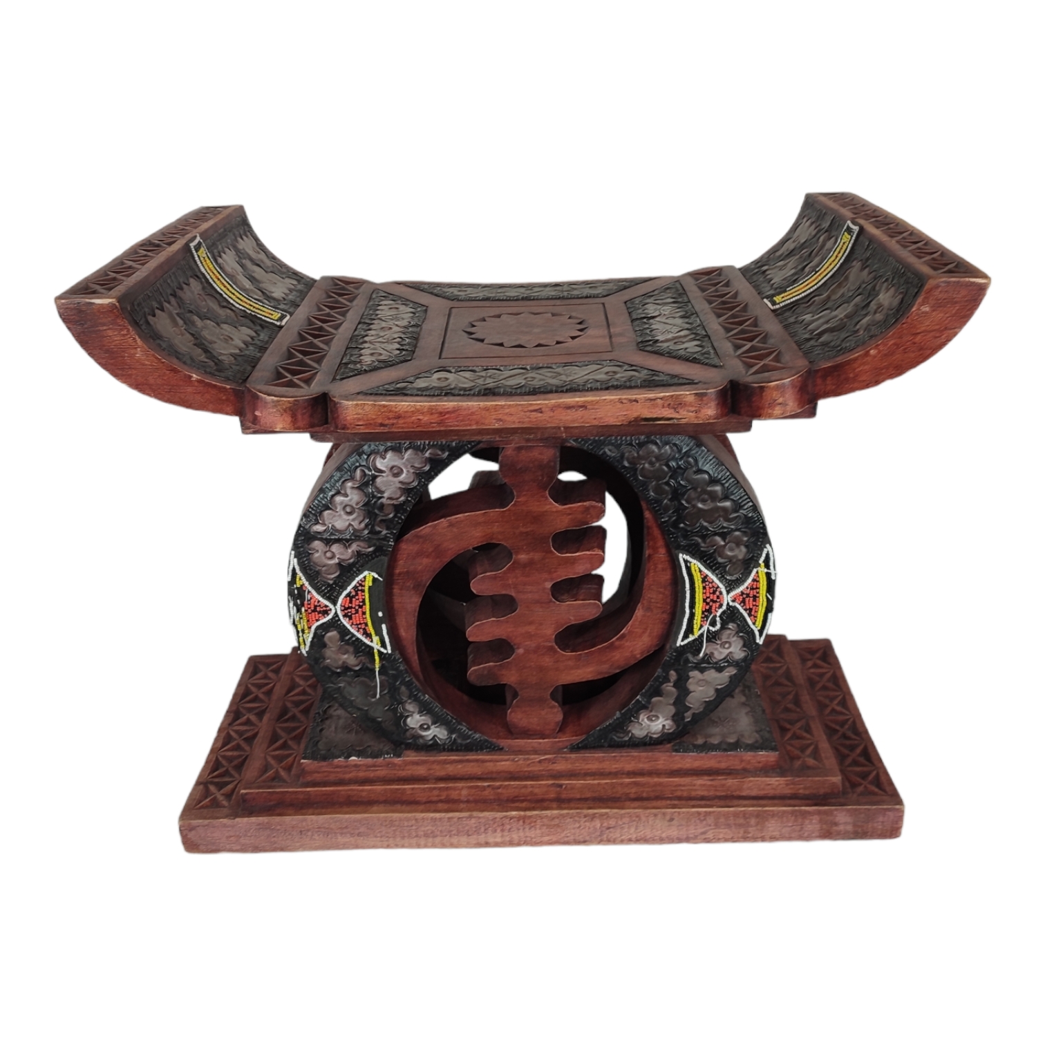 Ancien tabouret traditionnel ASHANTI en bois - Ghana - art africain - Label Emmaüs