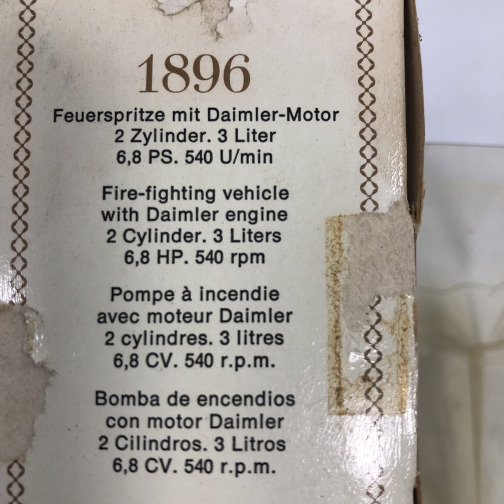 🎲 Miniature - Feuerspritze mit Daimler-Motor Mercedes Benz 1896 Fire Engine jeux et vinyles d ...