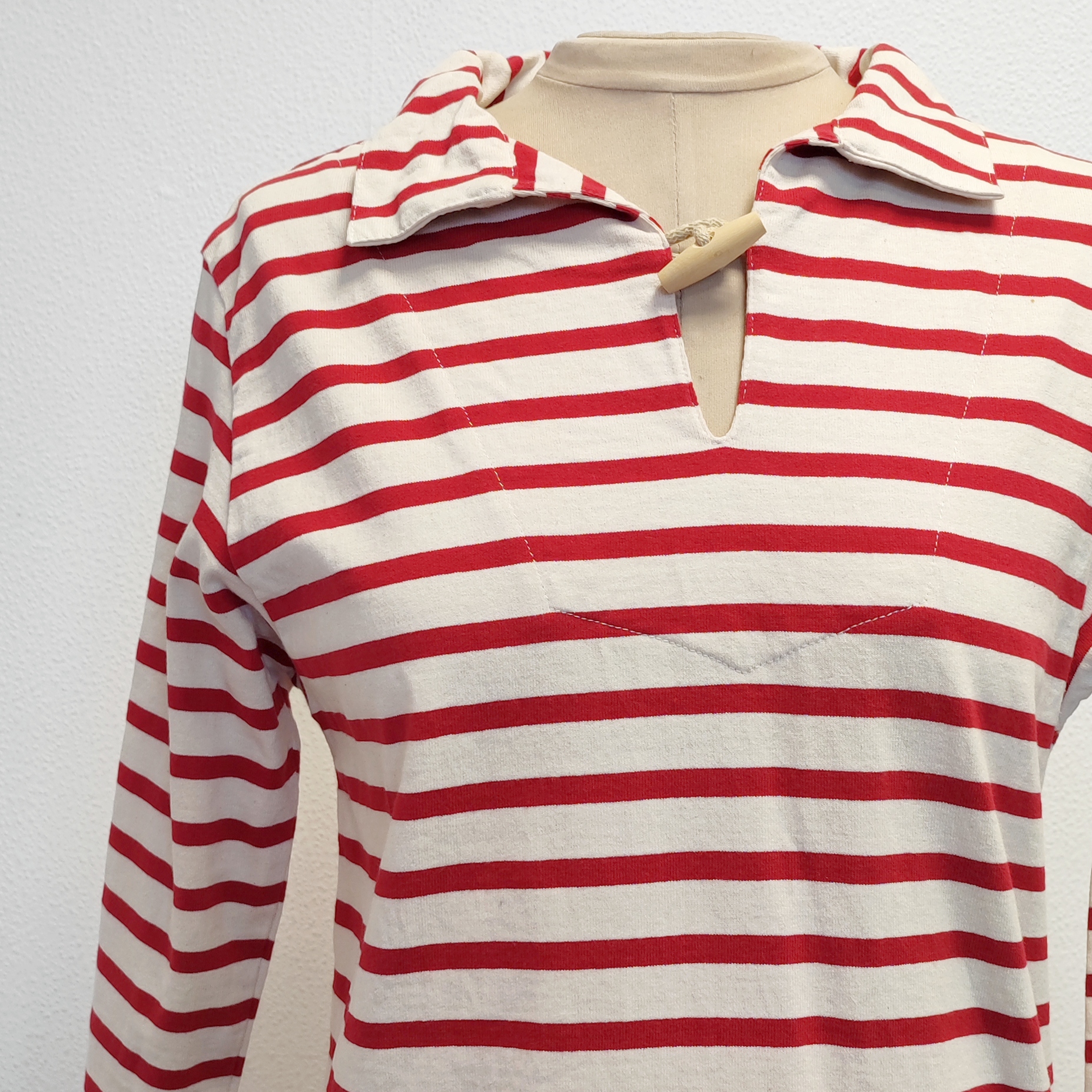 👕 Vareuse marinière écru et rouge "Le Glazik" - T0 - Femme friperie pas ...