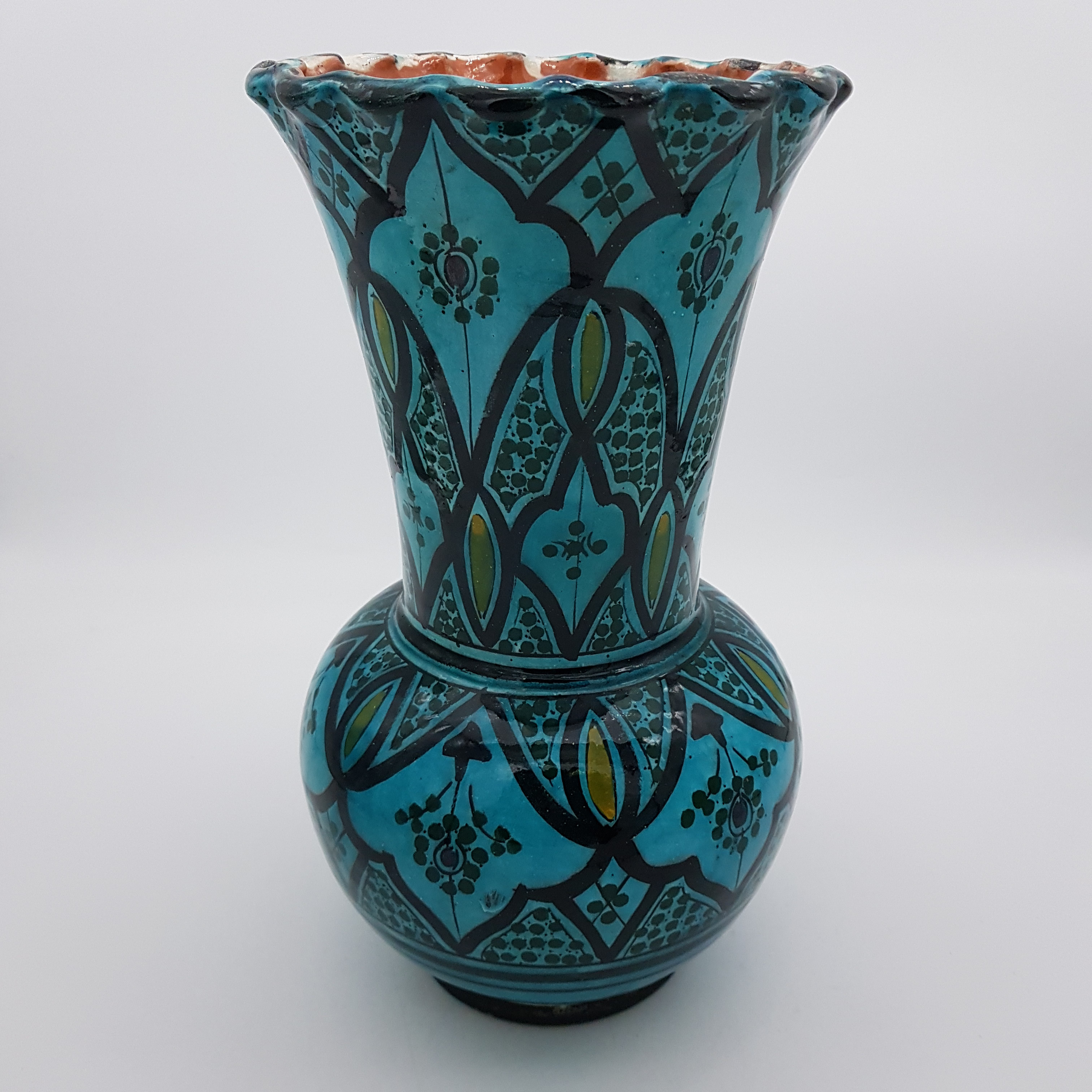 Vase décoratif en terre cuite émaillée marocaine de Safi - Label Emmaüs