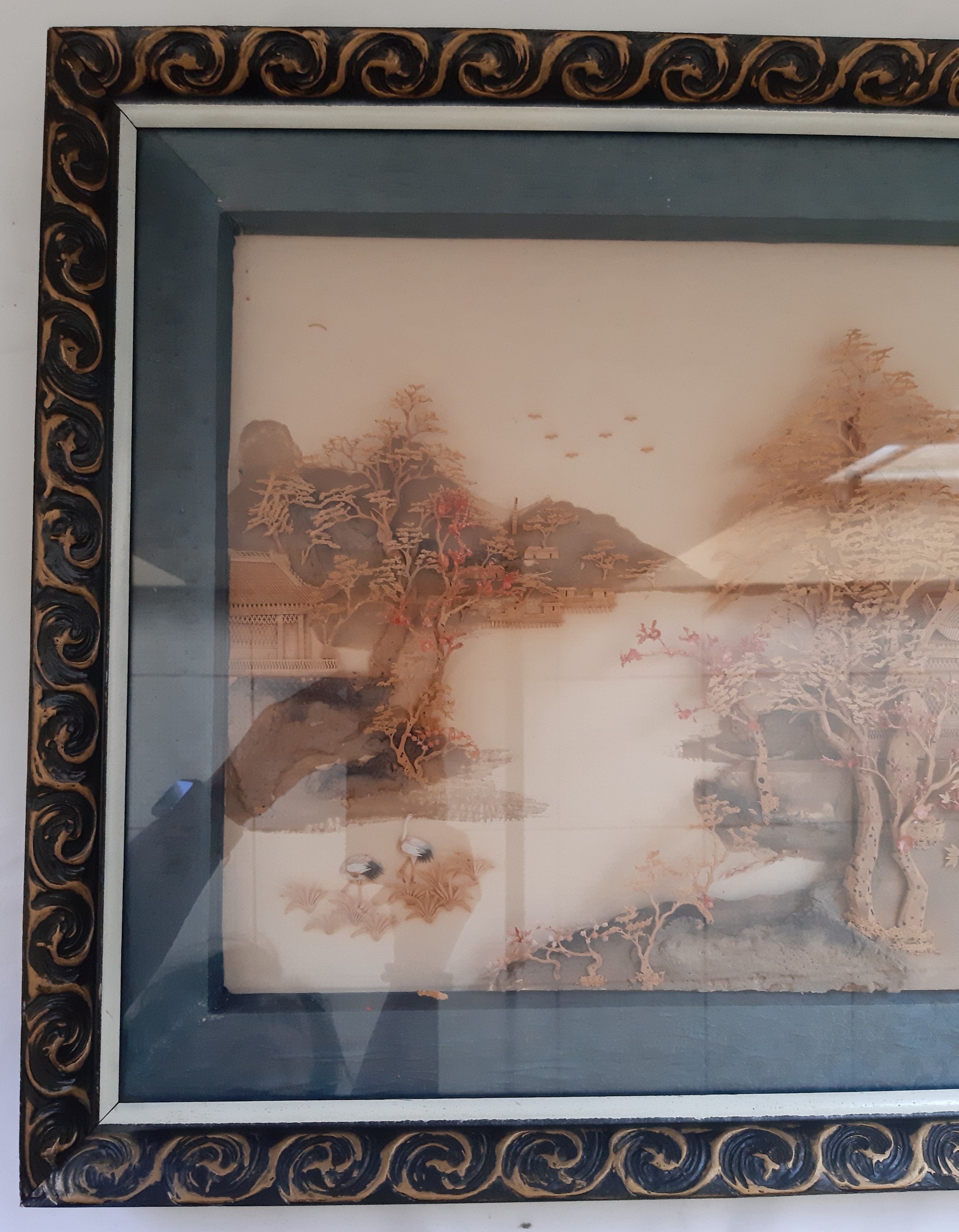 Ancien grand Tableau cadre Paysage en Liège diorama en relief, Art ...