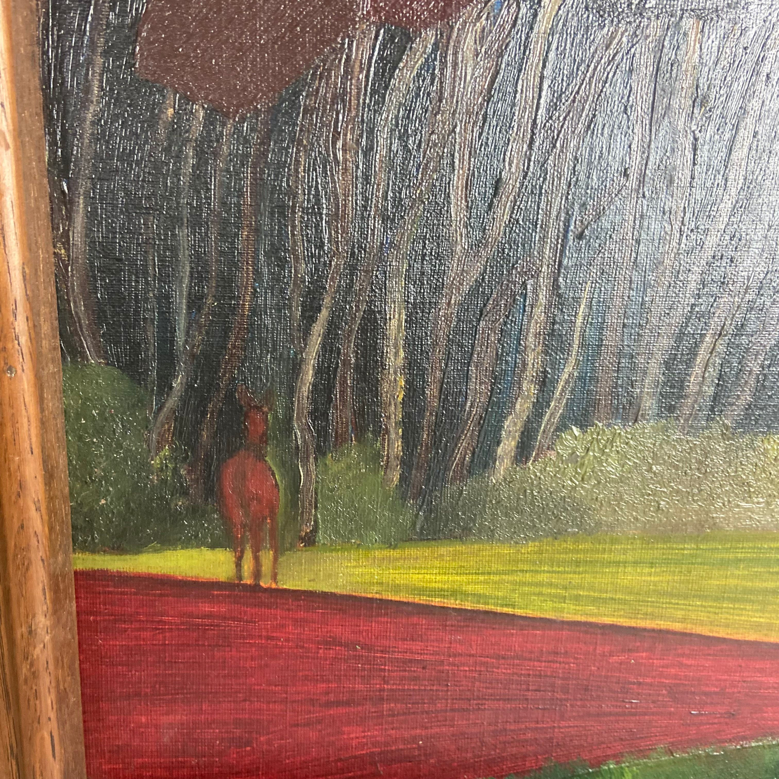 Le Brame du Cerf Tableau Original Huile sur Bois Signé Gabriel Barbier ...