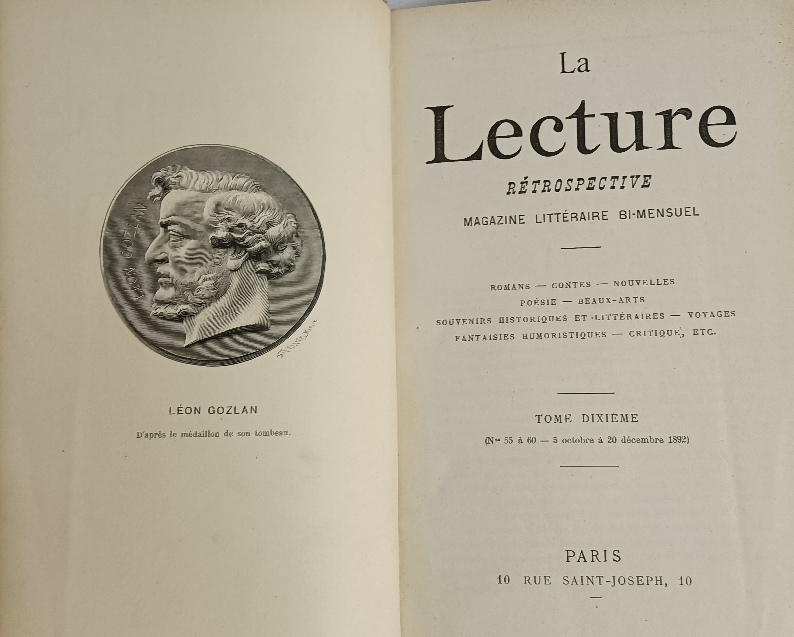 Livre ancien "La Lecture-rétrospective" - magazine littéraire, tome 10 ...