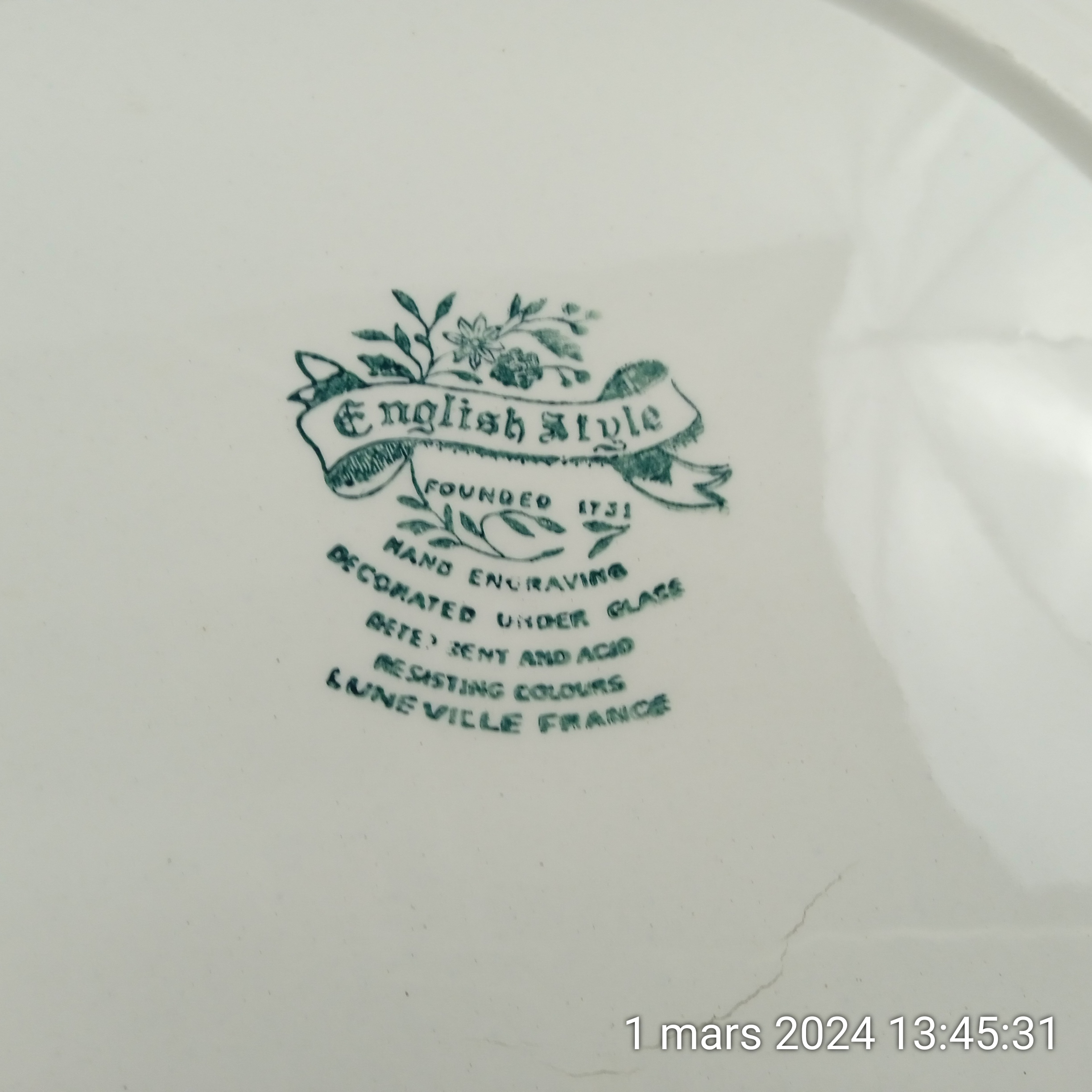 Assiette Plateau English Style Faïencerie de Lunéville - Label Emmaüs