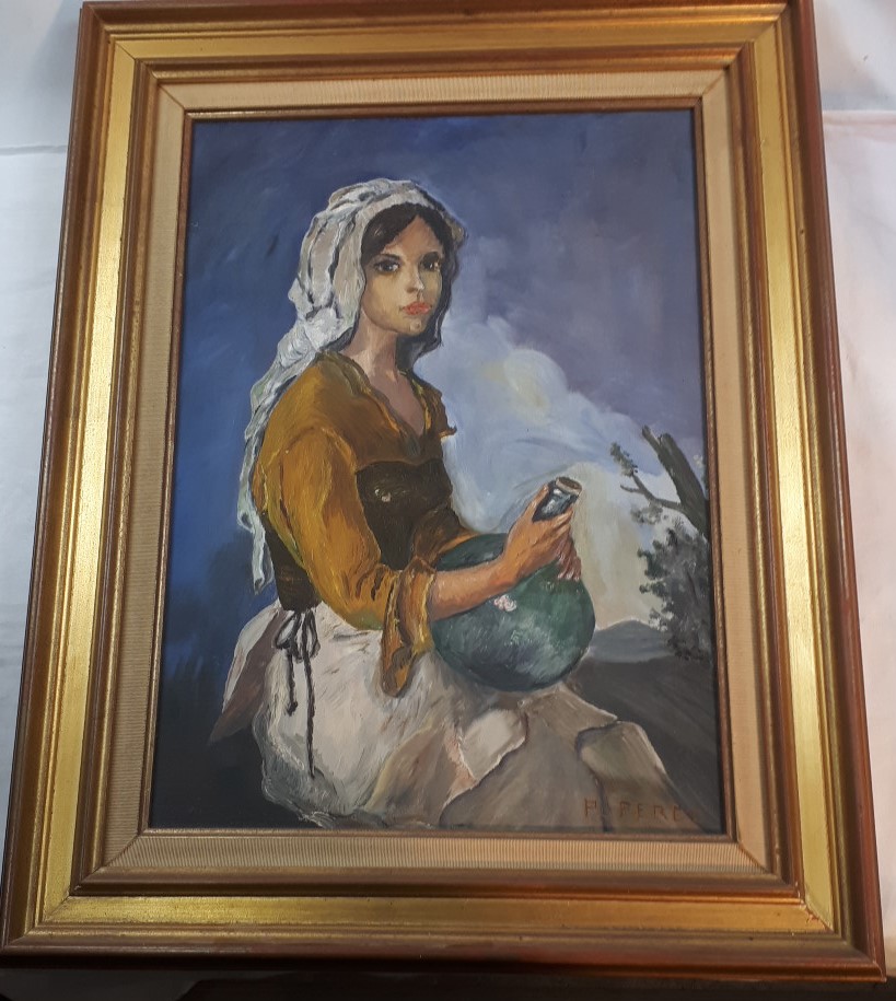 Tableau huile sur toile - Portrait de Femme signé par P. PEREZ - Label ...