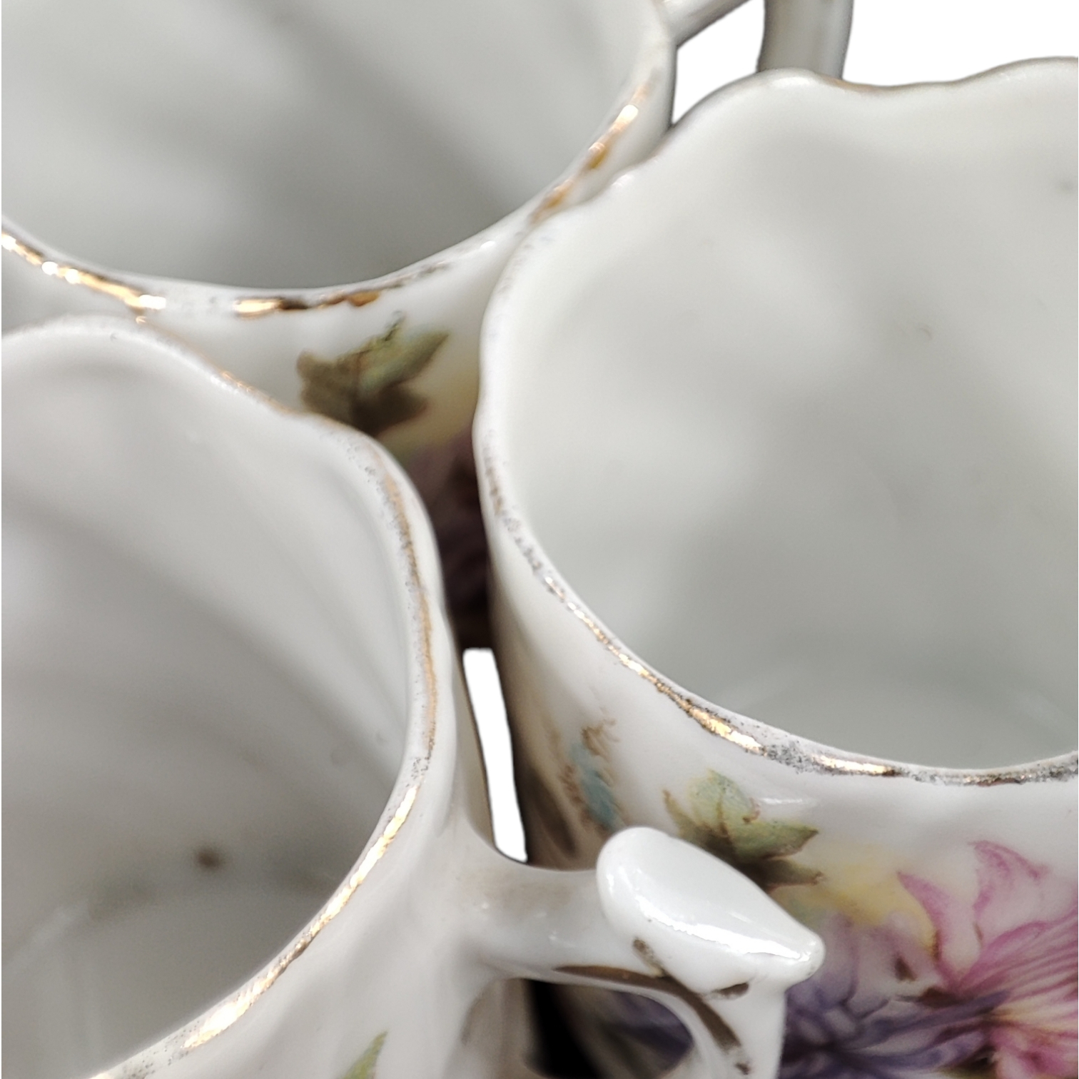 Lot de 3 petites tasses à thé et leur plateau en porcelaine - décor ...