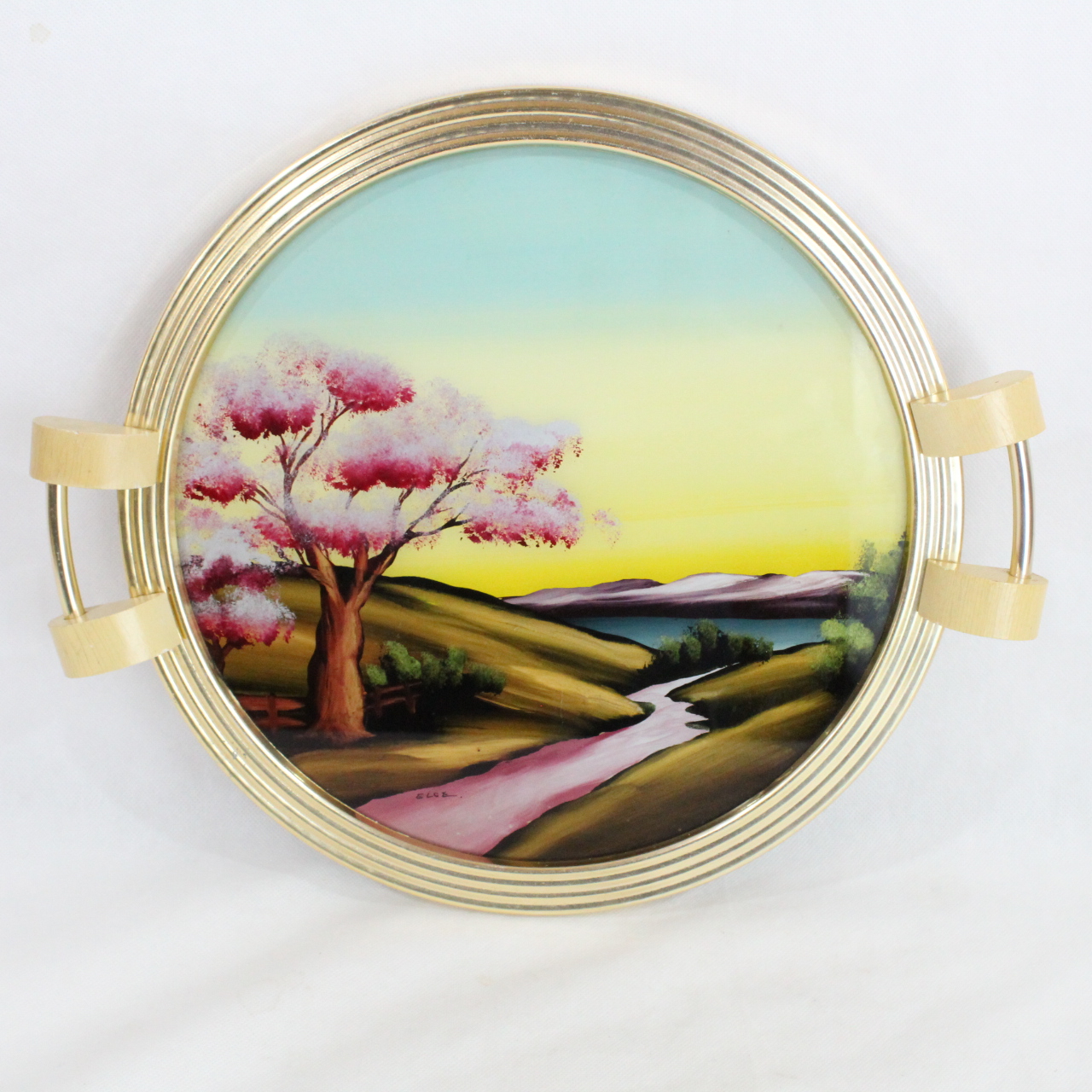 Plateau art déco signé Elge en bois alu et verre - Label Emmaüs