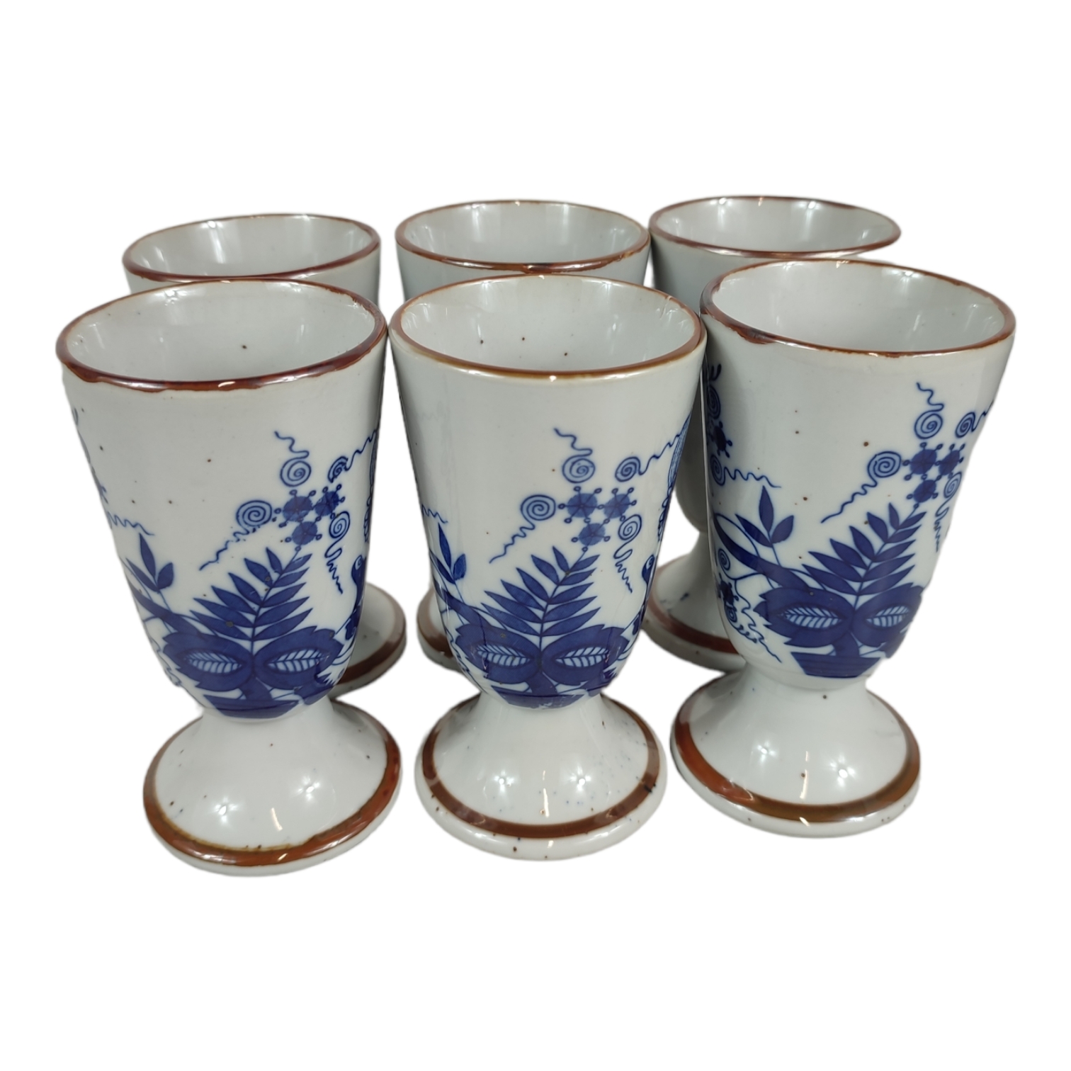 Lot de 6 mazagrans en grès vernissé - décor à l'oignon - tasses à café ...