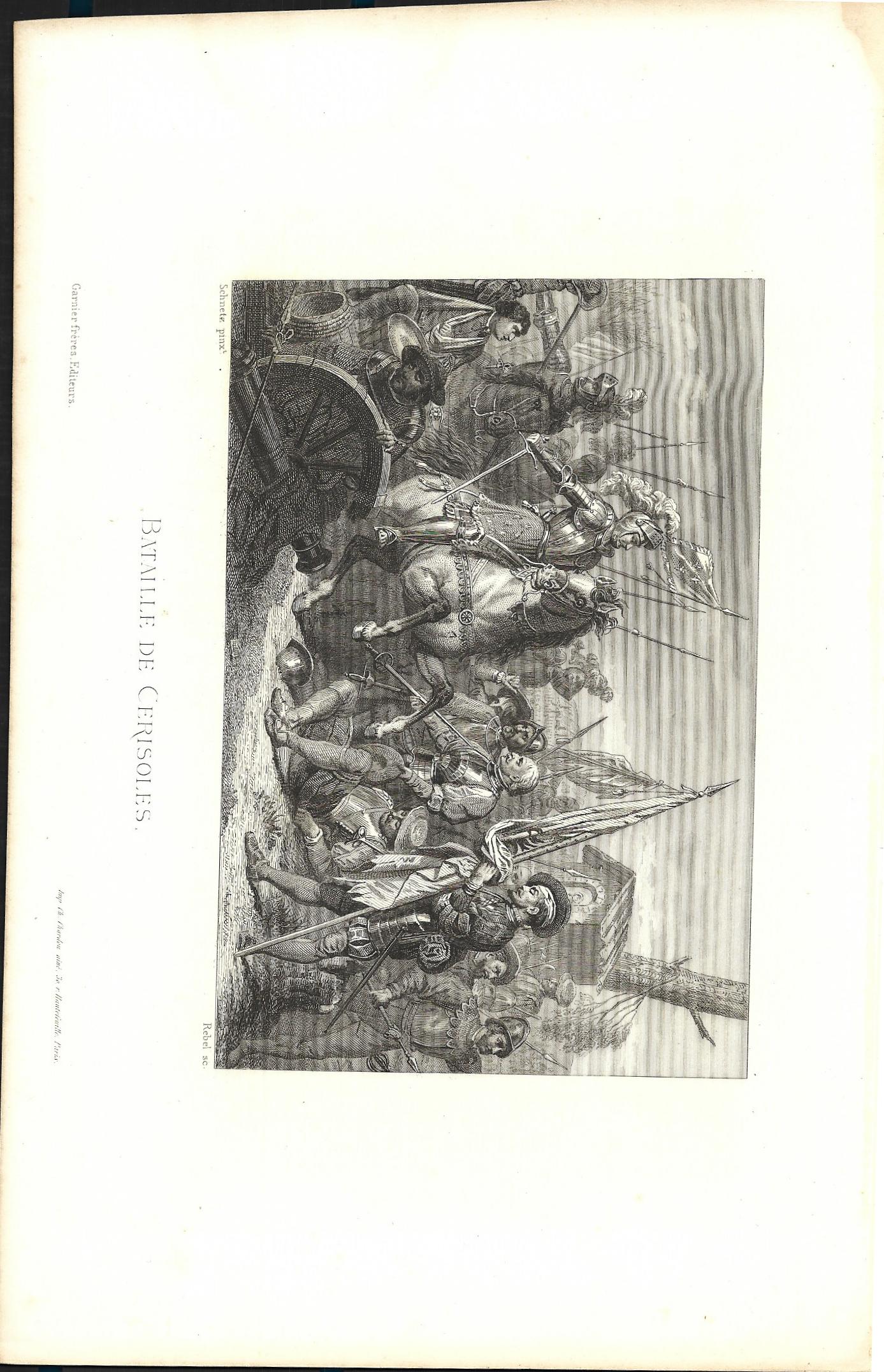 Gravure Ancienne Illustration de Bataille de Cerisoles - Label Emmaüs