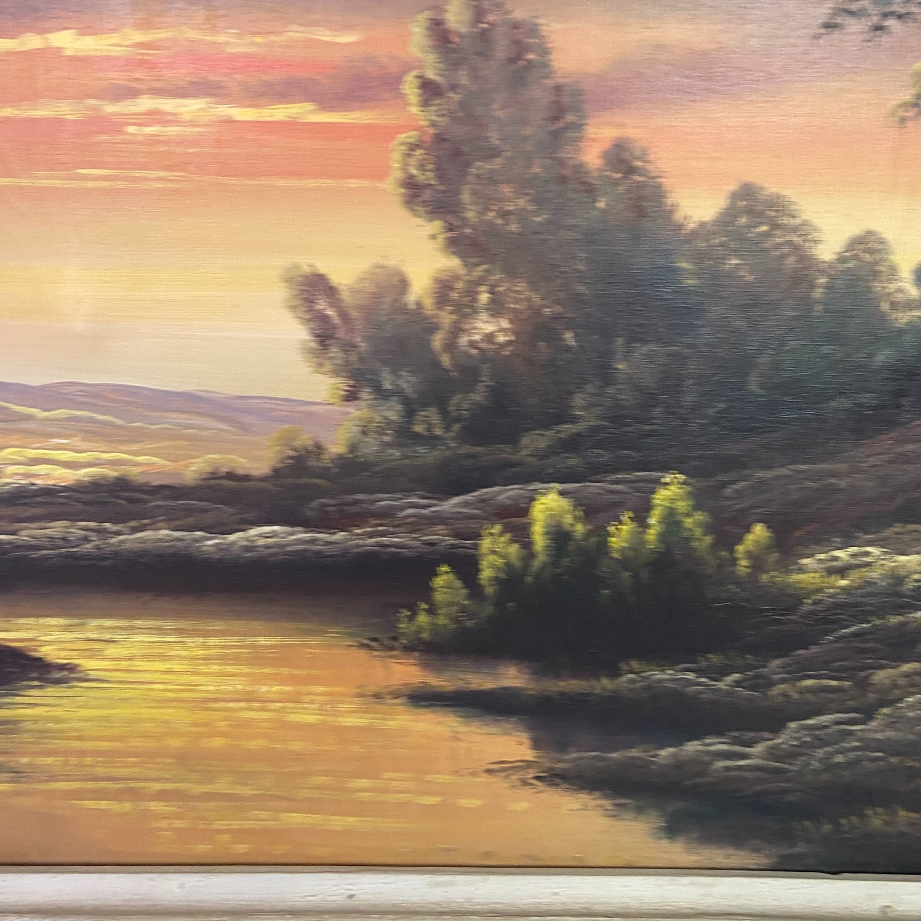 🏠 Grand Tableau huile sur toile " Paysage au lever du jour" signé PINOY ...