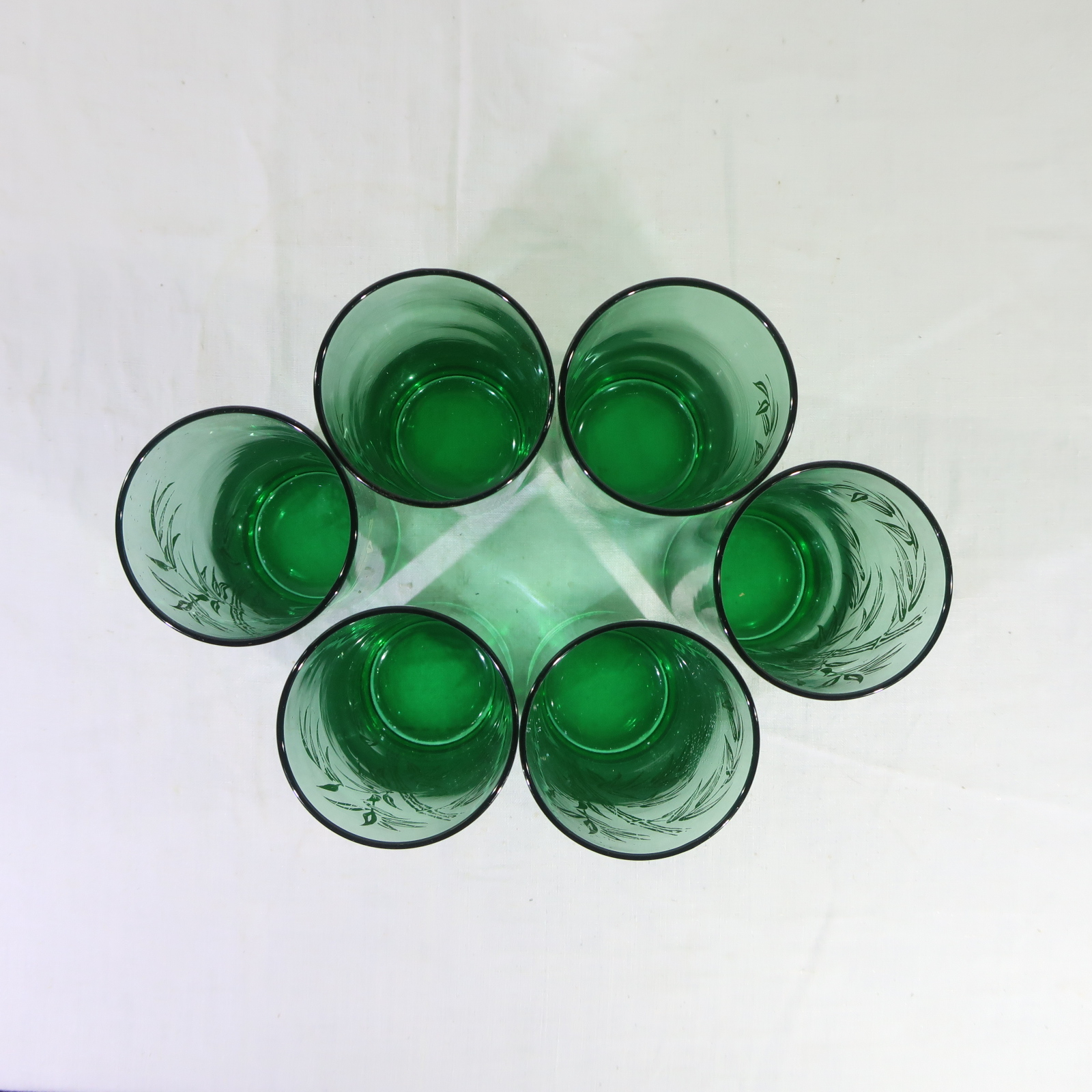 Ensemble de 6 Verres à motif " Bambou " en verre teinté - Label Emmaüs
