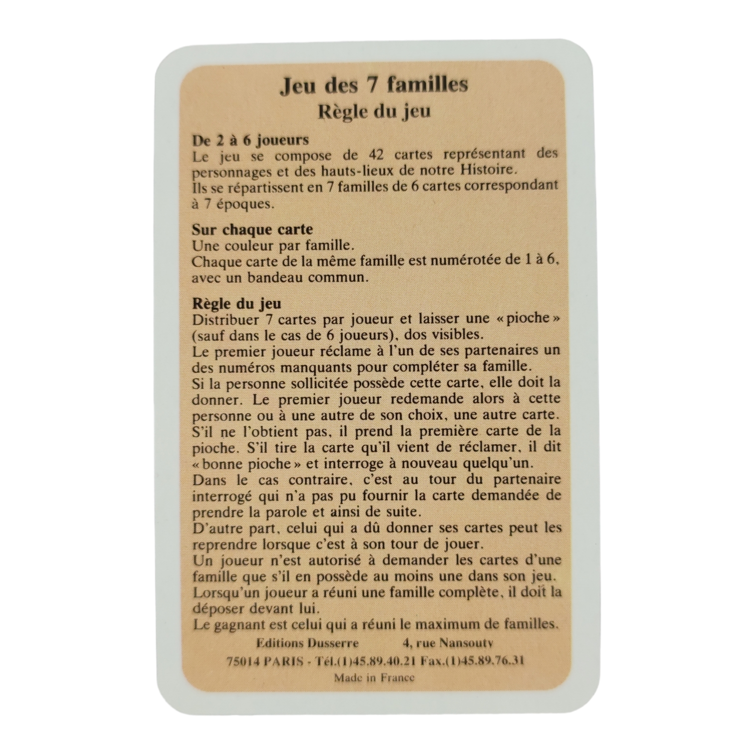 Jeu des 7 familles "Histoire de France" - jeu de cartes - Label Emmaüs