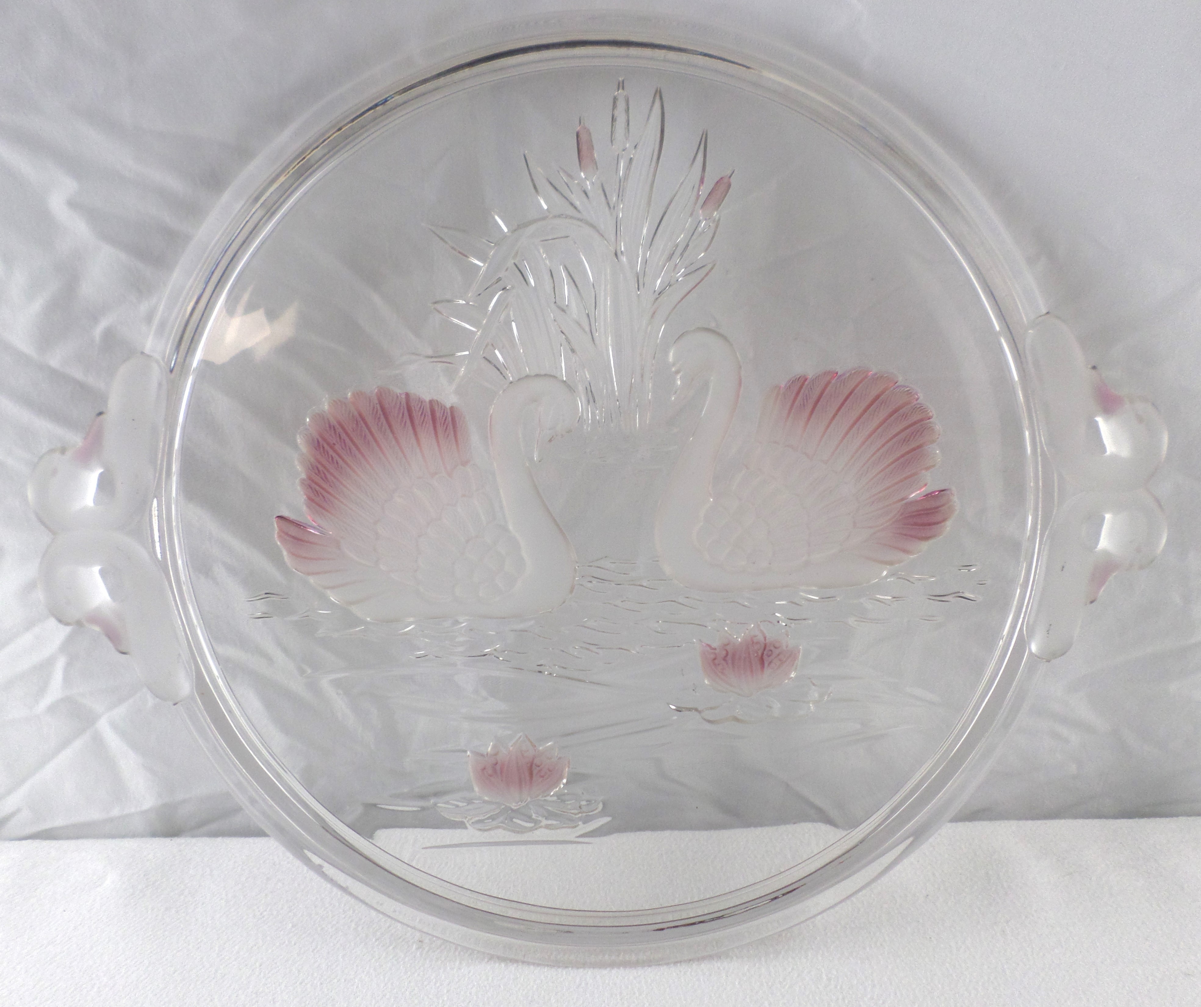 plateau de service rond en verre vintage année 1980 dessin 2 cygnes de ...