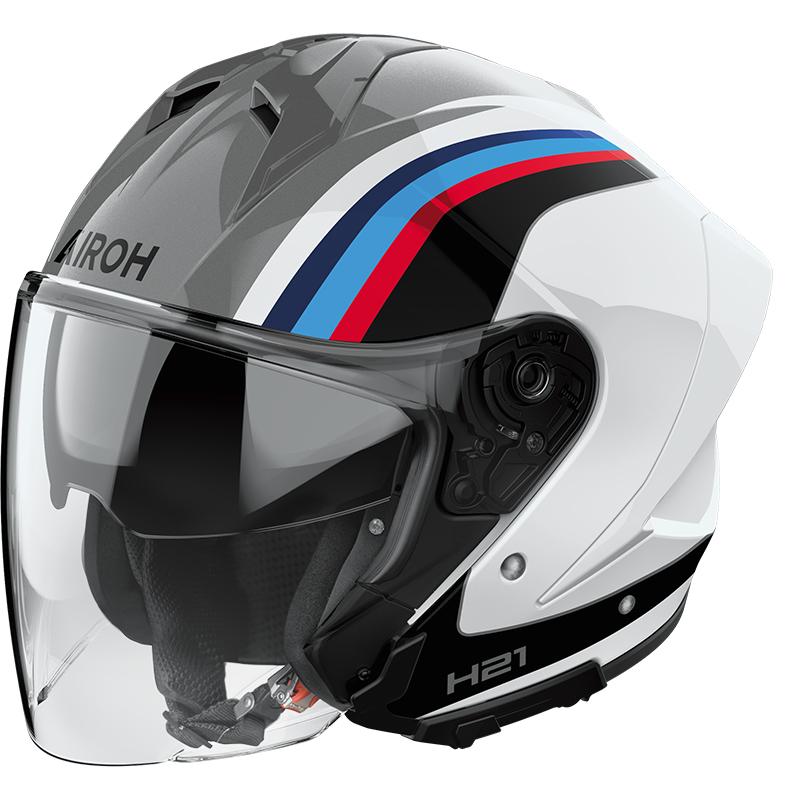 Casque H 21 ARROW GLOSS AIROH blanc/gris/bleu/rouge - MAXXESS.FR ...