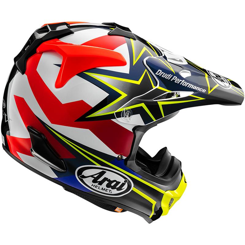 Casque cross MX-V STARS & STRIPES ARAI blanc/rouge/bleu/jaune fluo ...