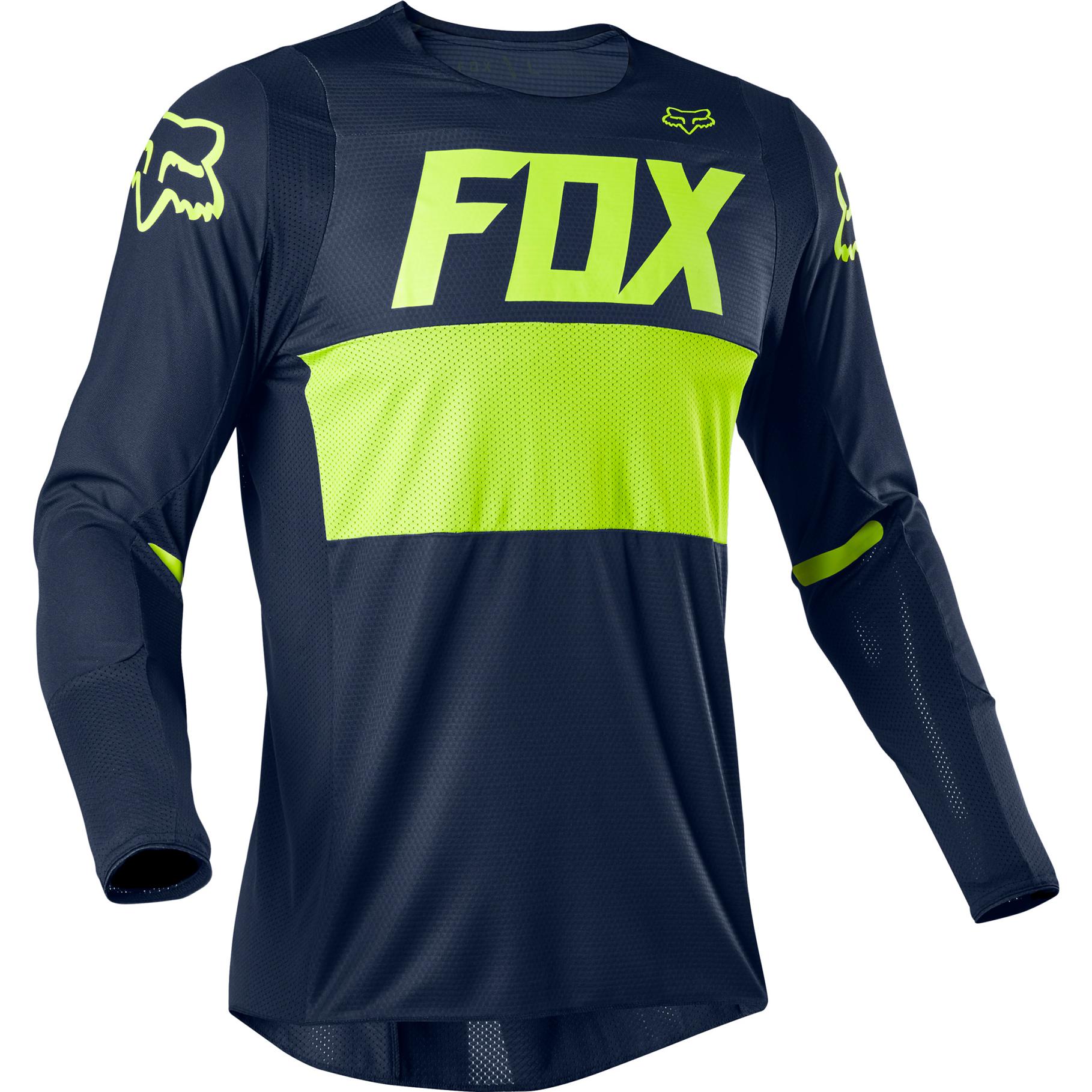 Maillot cross 360 BANN FOX Bleu marine/Jaune fluo - MAXXESS.FR, Maillot ...