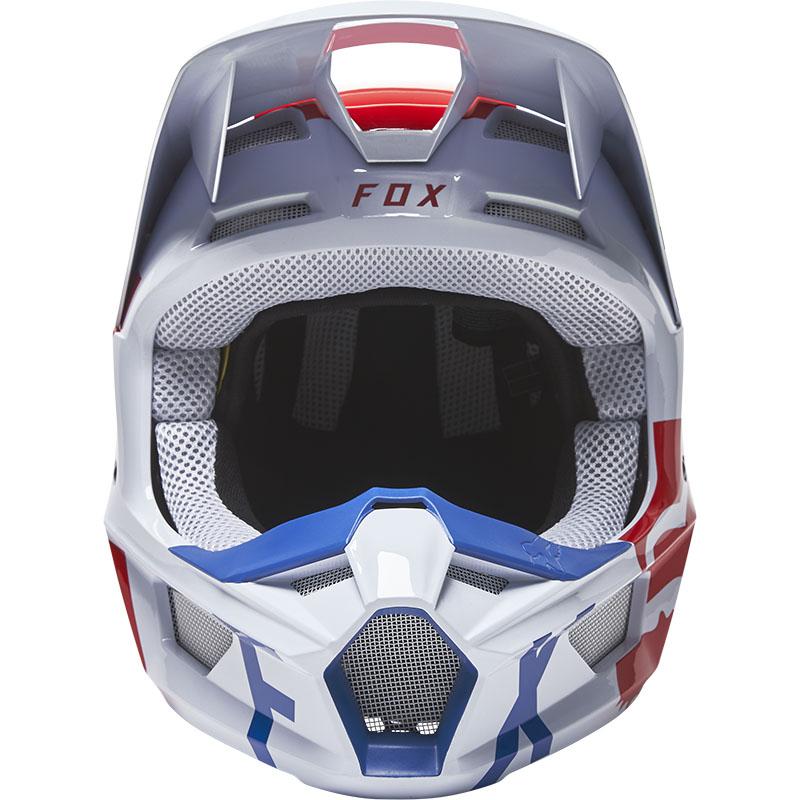 Casque cross V1 SKEW FOX blanc rouge bleu - MAXXESS.FR, Casque Cross