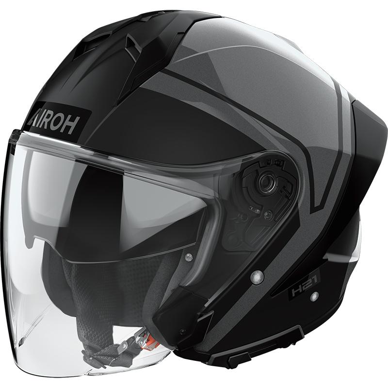 Casque H 21 SQUARE MATT/GLOSS AIROH gris/noir - MAXXESS.FR, Casque jet