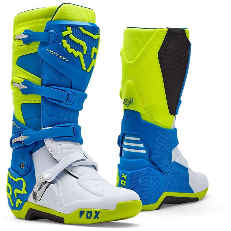 Bottes cross MOTION FOX bleu/jaune/blanc - MOTO-AXXE.FR, Bottes cross