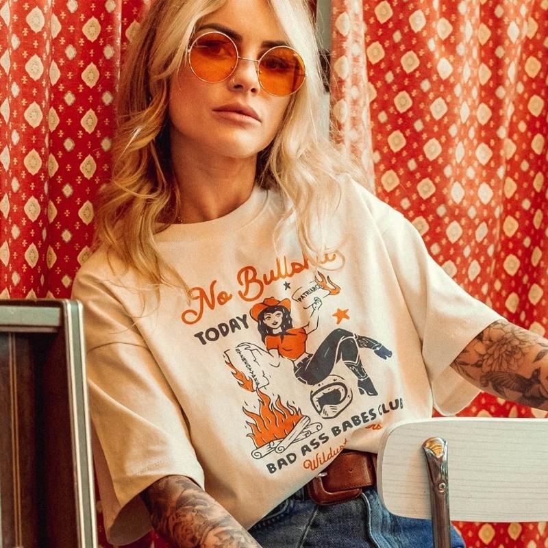 Tee-shirt ROUND COLLAR No Bullshit WILDUSTSISTERS Ivoire - MOTO-AXXE.FR, T-Shirt