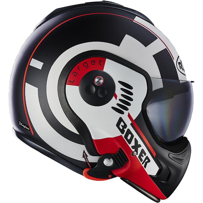 Casque Boxer V8 Target ROOF Blanc/Noir/Rouge - MOTO-AXXE.FR, Casque ...