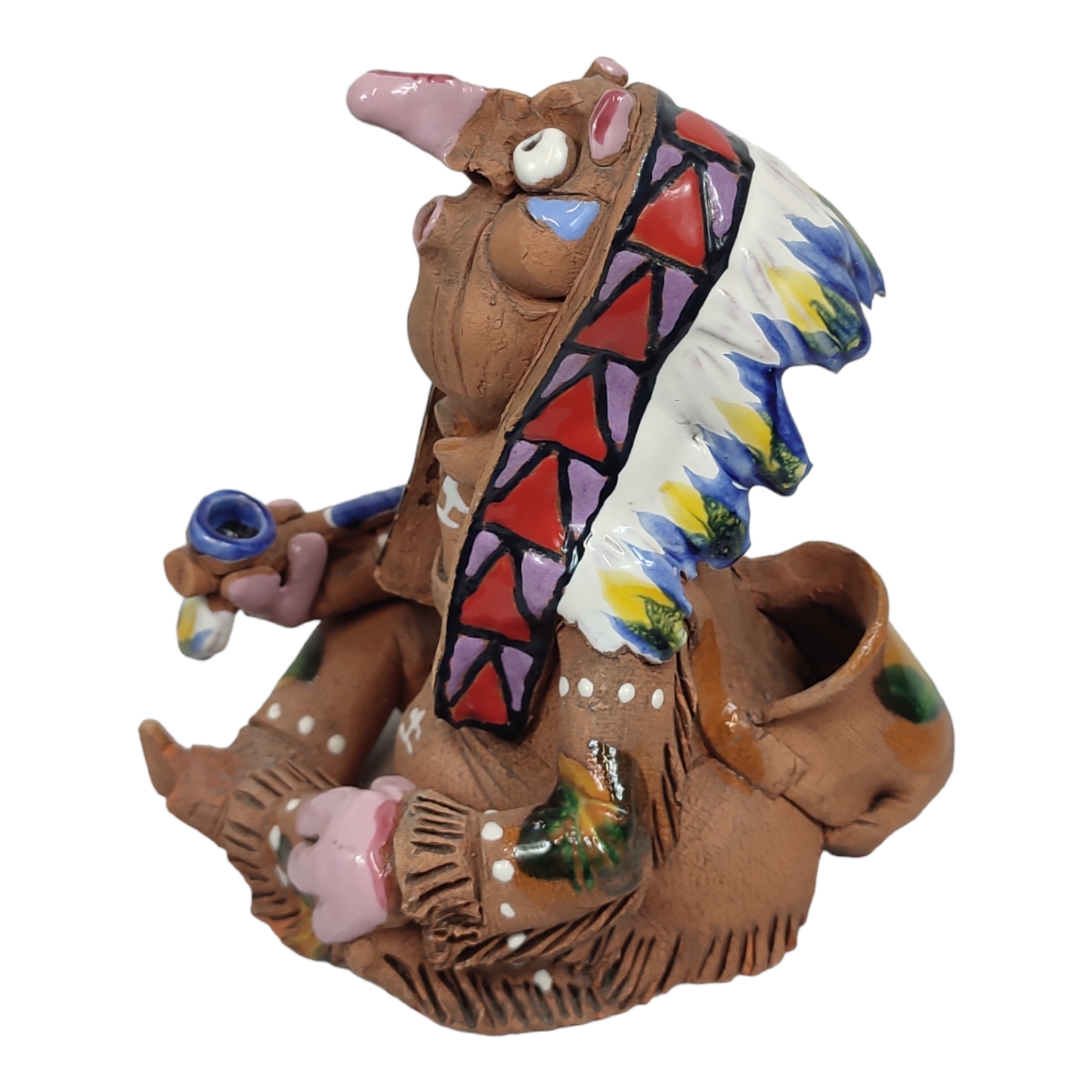 Grand Manitou fumant le calumet de la paix - figurine en terre cuite ...