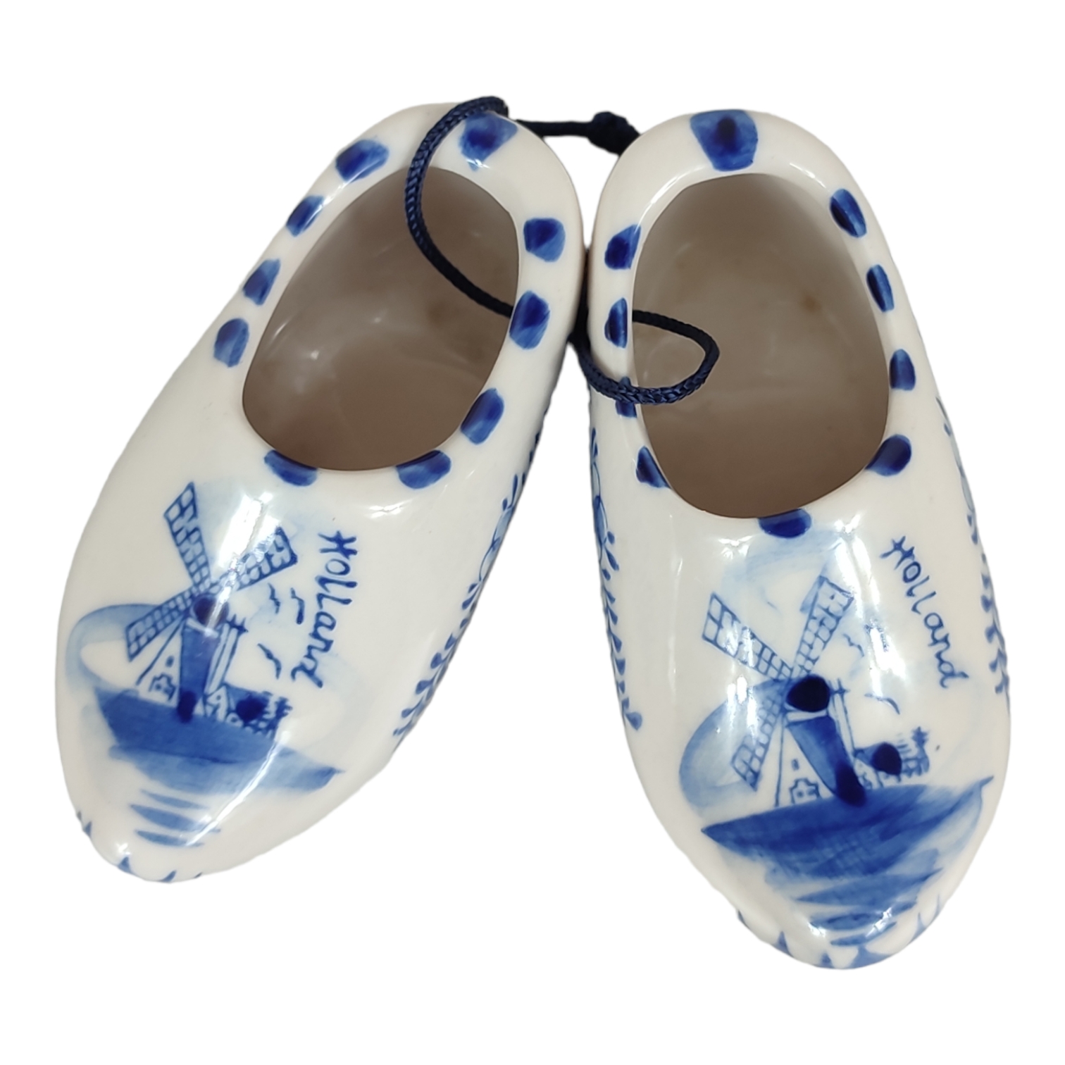 Paire de sabots miniatures numérotés HANDP.D.BLUE en porcelaine - décor ...