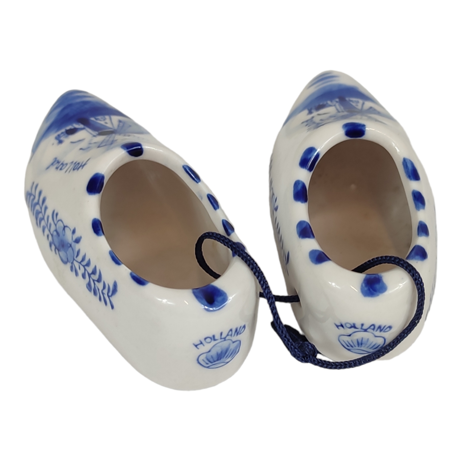 Paire de sabots miniatures numérotés HANDP.D.BLUE en porcelaine - décor ...