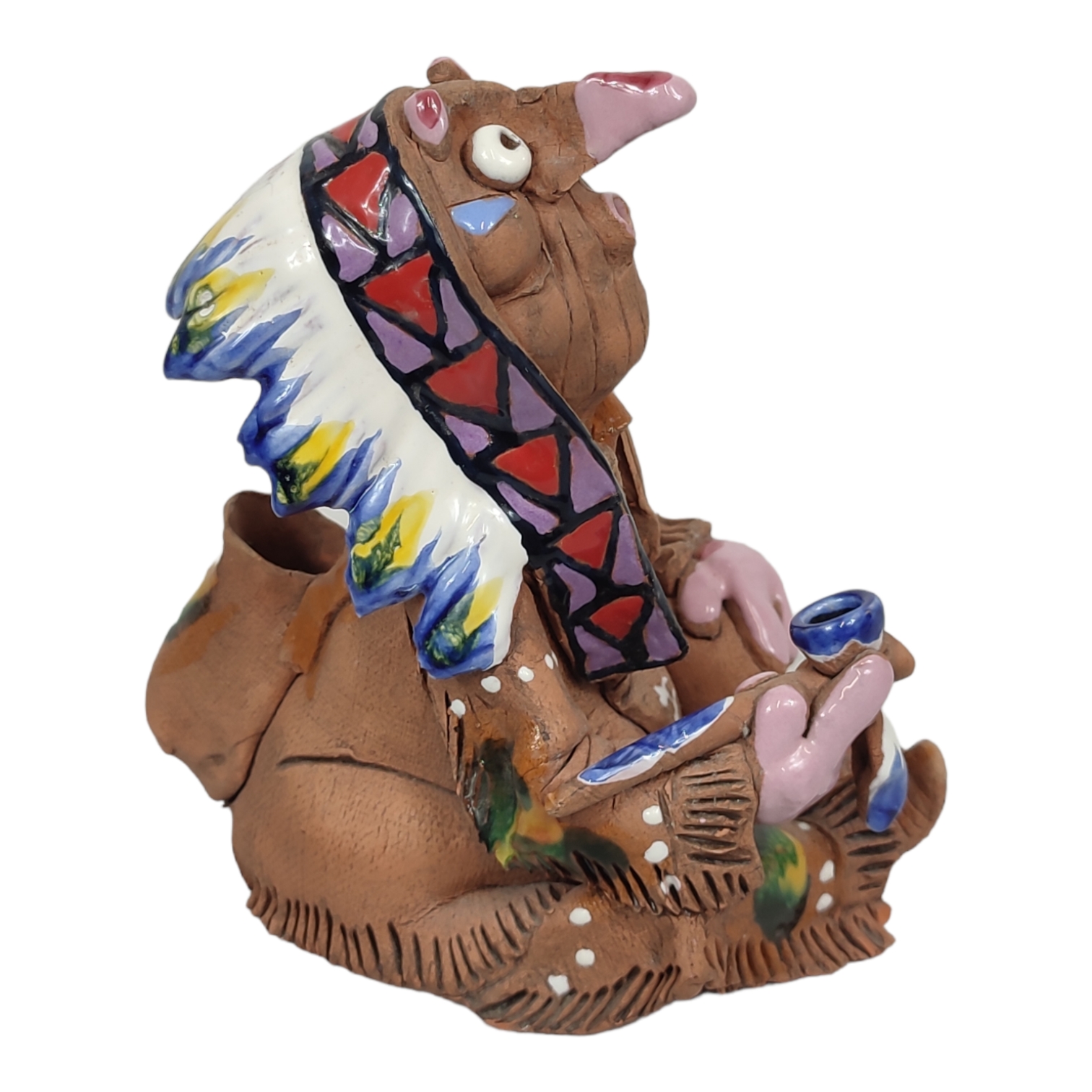 Grand Manitou fumant le calumet de la paix - figurine en terre cuite ...